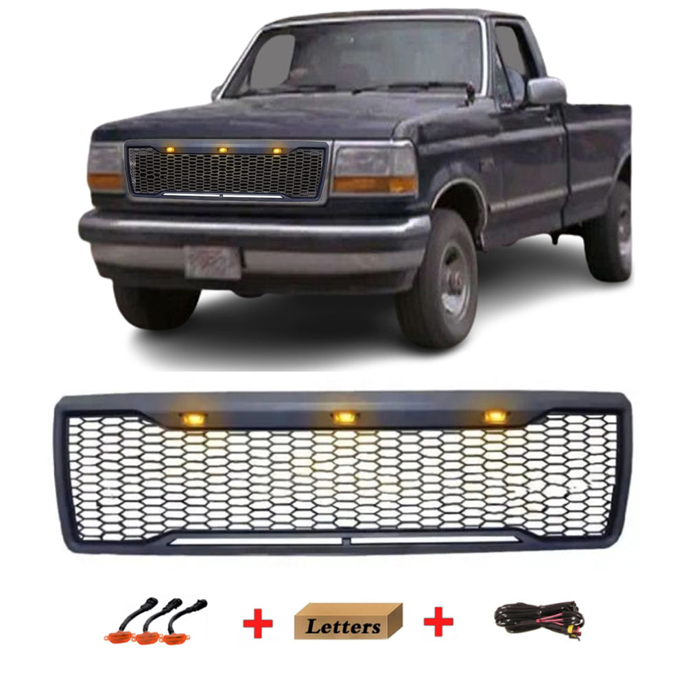 Black Raptor Style Grille For 1992 1993 1994 1995 1996 Ford F150 Bronc ...